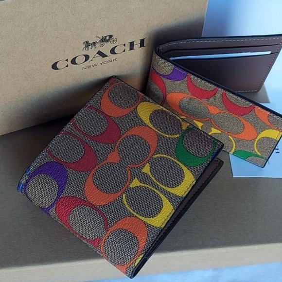 Coach | Bags | Nwt Coach C9863 Mens 3 In Compact Id Wallet In Rainbow ...